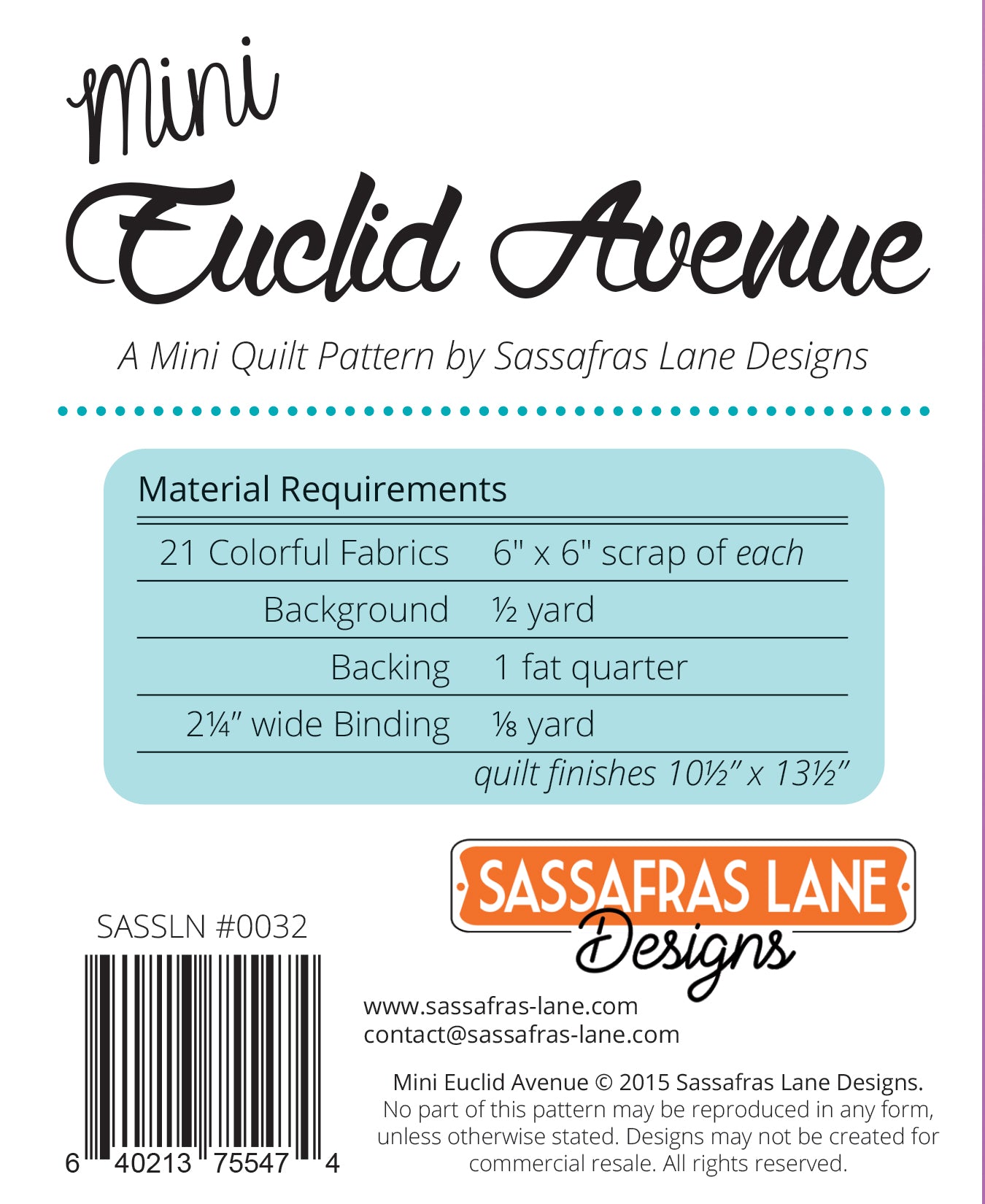 Mini Euclid Avenue Quilt Pattern – Sassafras Lane Designs