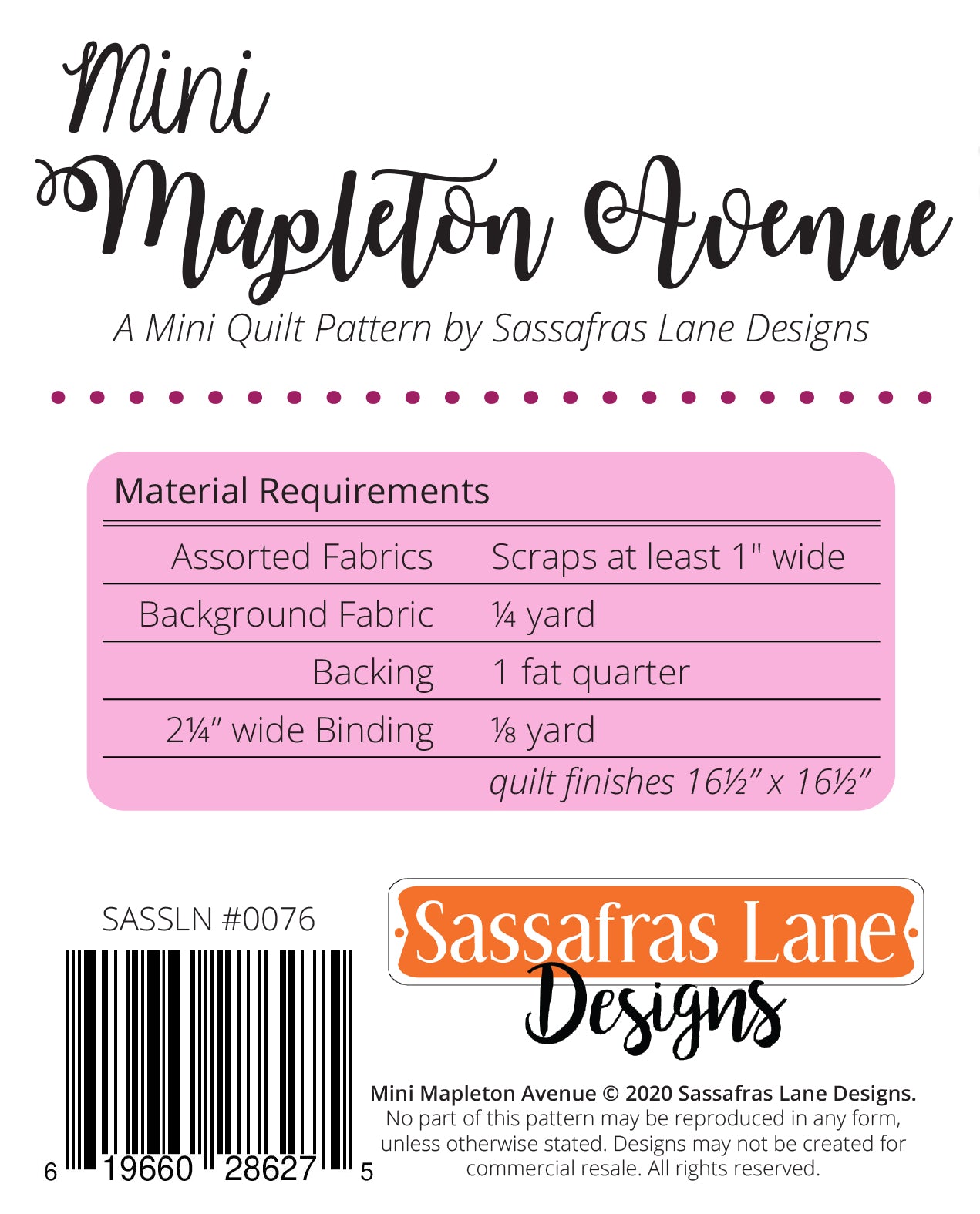 Mini Quilt Patterns – Sassafras Lane Designs